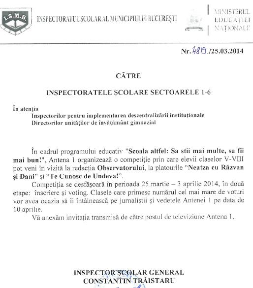 Inspectoratul Scolar Bucuresti trimite copiii, in saptamana Scoala ...
