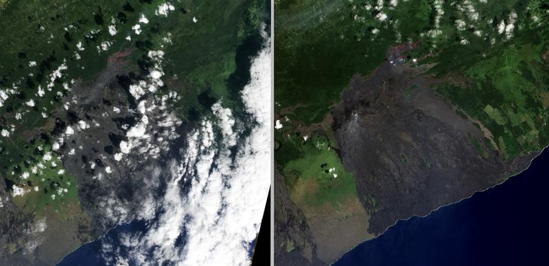 Satelitul Earth-Observing 1 arata cum lava aruncata de vulcanul Kilauea ...