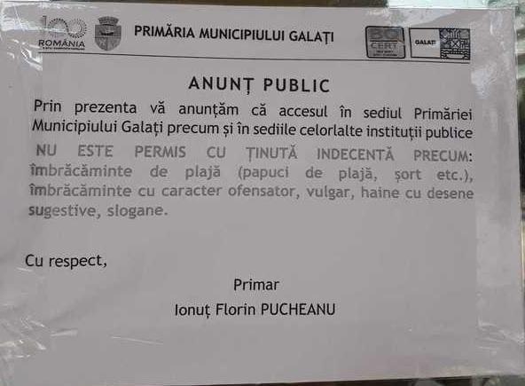 Primăria din Galați interzice accesul persoanelor în pantaloni scurți ...