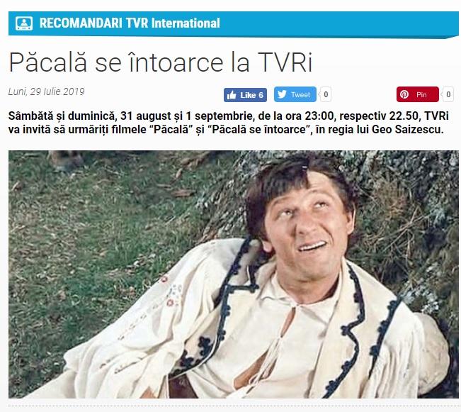 Păcală se întoarce. TVR Internațional a inlocuit filmele cu Mircea Diaconu programate pentru ...