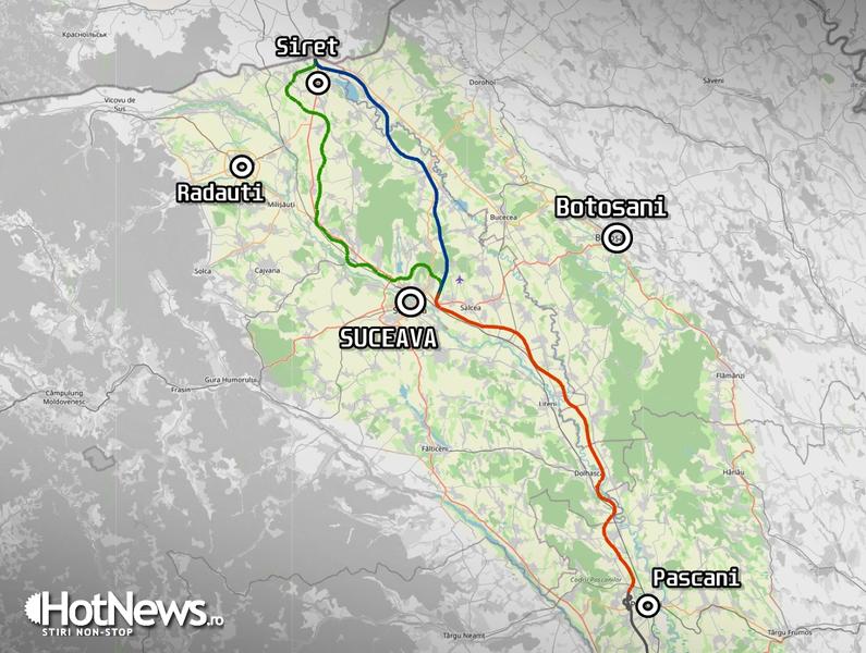 HARTĂ INTERACTIVĂ Autostrada „Moldovei” A7 Pașcani - Suceava - Siret: Variantele de traseu ...