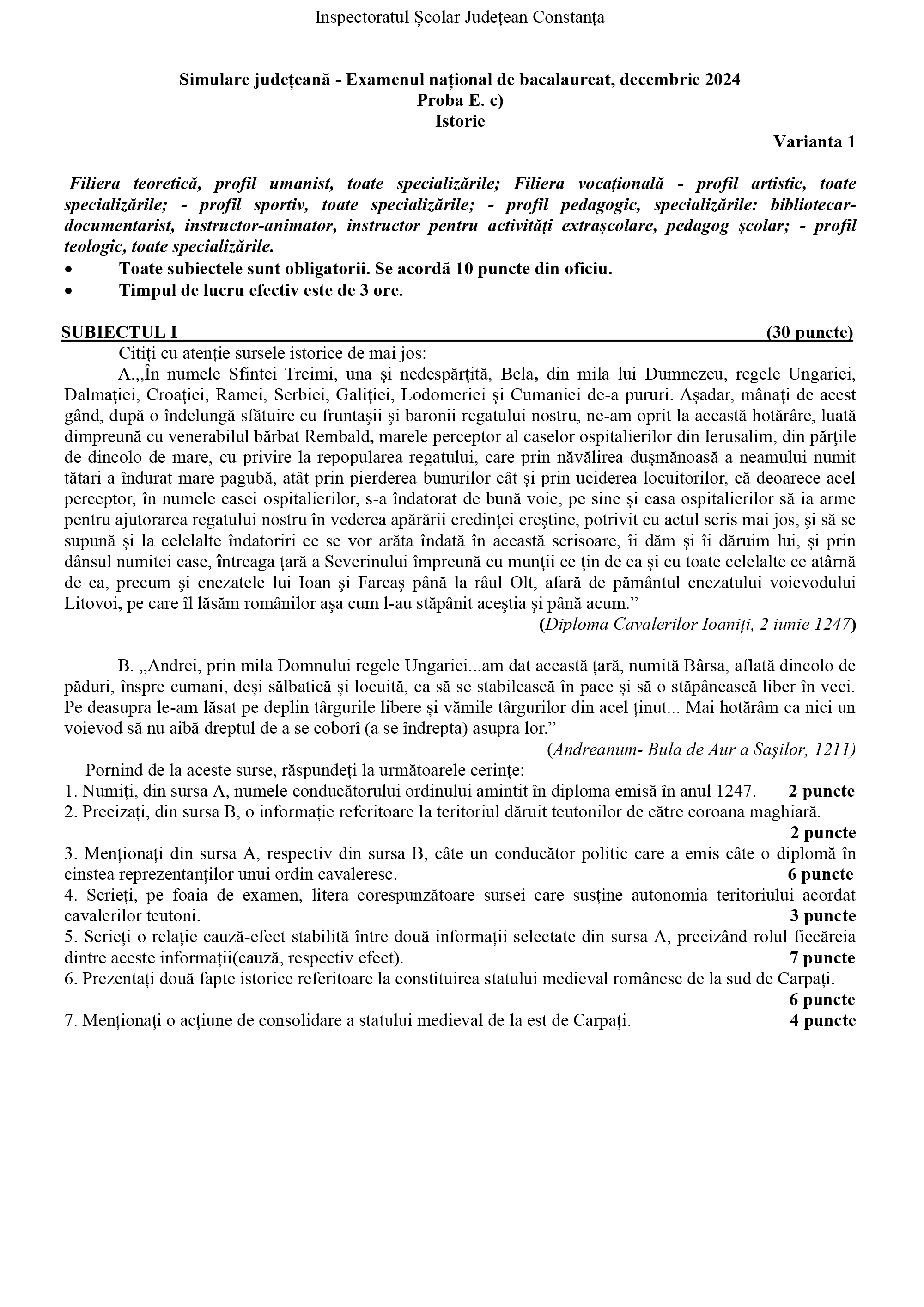 Bacalaureat 2025. Modele de subiecte și bareme la Istorie – teste de ...