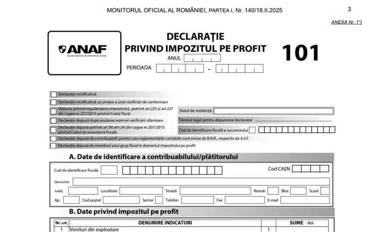 Impozit pe profit: Declarațiile 101 actualizate, publicate în Monitorul Oficial - HotNews.ro