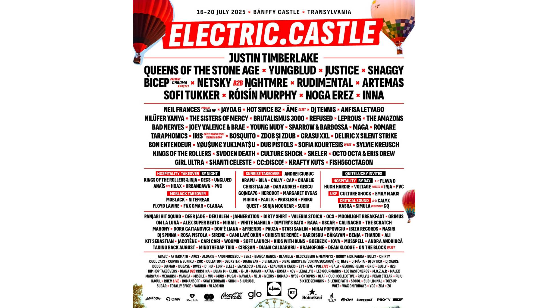 Afiș final pentru Electric Castle 2025: Justin Timberlake, Queens of ...