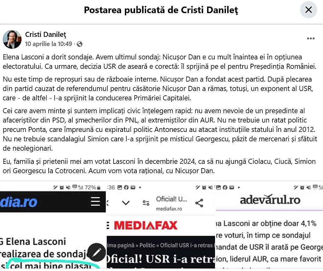 Ce spunea Cristi Danileț în postările de pe Facebook pe care BEC a cerut META să le șteargă ...