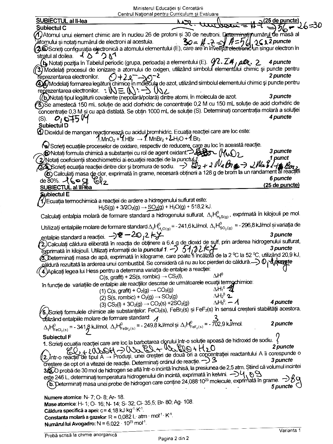 Barem Chimie BAC 2025. Subiectele de la chimie organică și chimie anorganică și rezolvarea lor ...