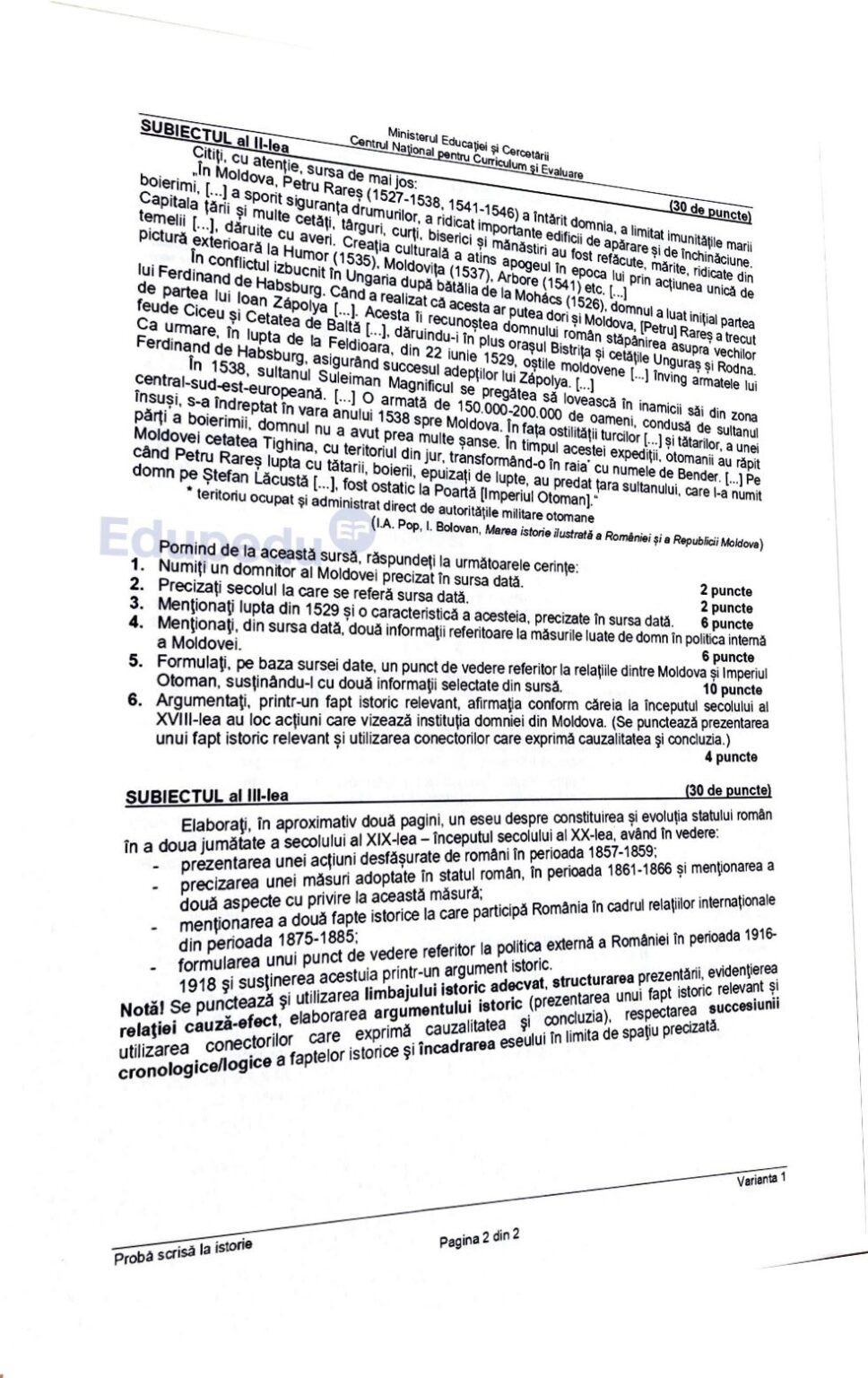 Baremul de corectare la BAC Istorie 2025, publicat pe edu.ro. Cum se rezolvă oficial subiectele ...