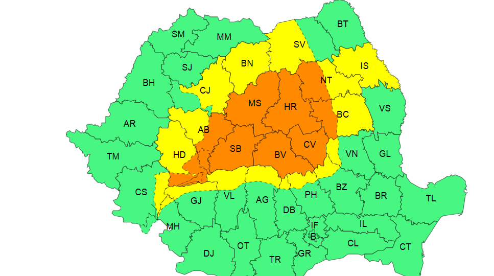 ANM a actualizat prognoza meteo: noi coduri portocaliu și galben de furtuni și vijelii. HARTA ...