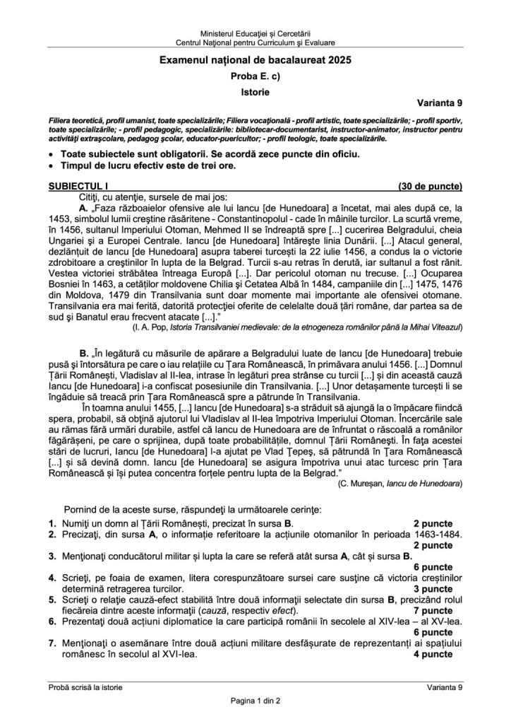 Subiectele și baremele de corectare la Istorie la BAC 2025 au fost publicate. Ce trebuia să ...