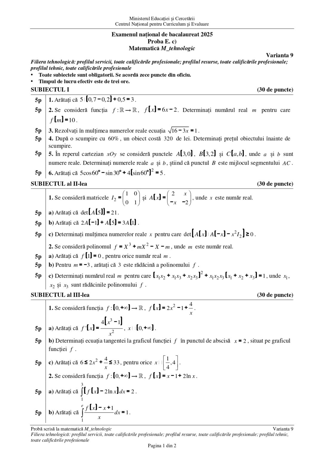 Subiectele la matematică la BAC 2025, sesiunea august. Baremele de ...