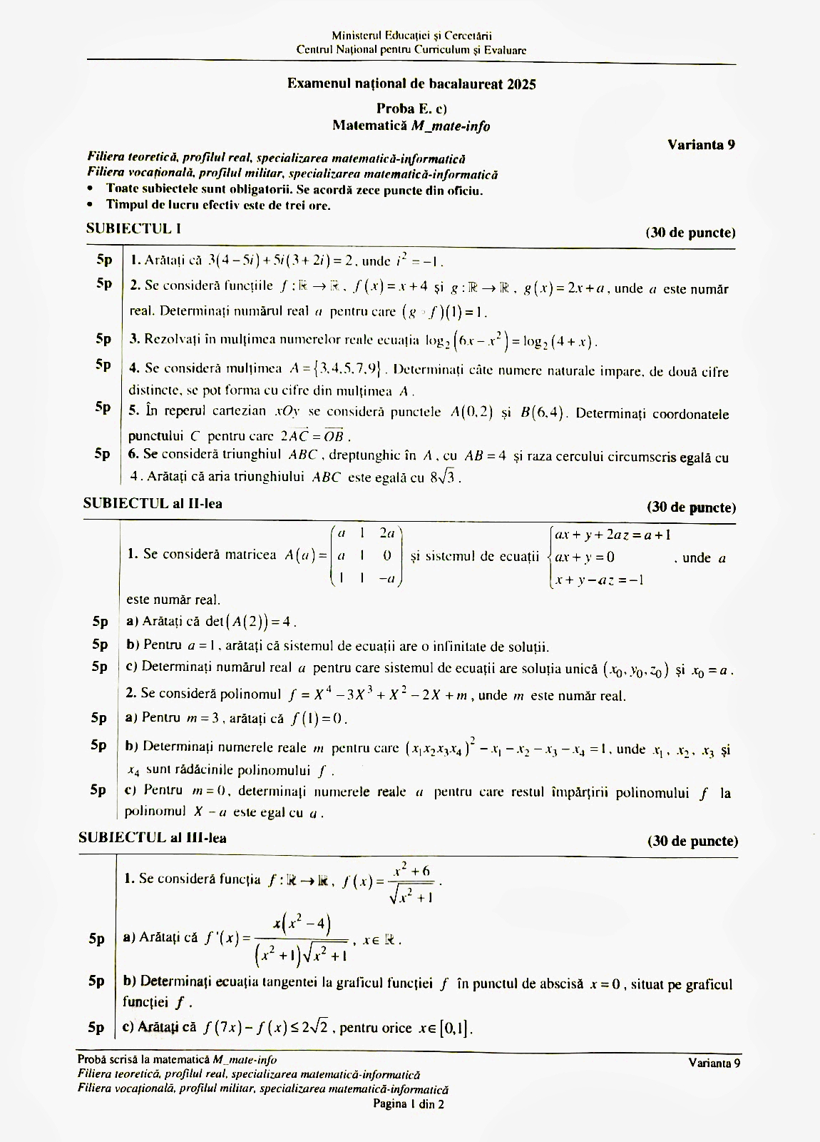 Subiectele la matematică la BAC 2025, sesiunea august. Baremele de ...