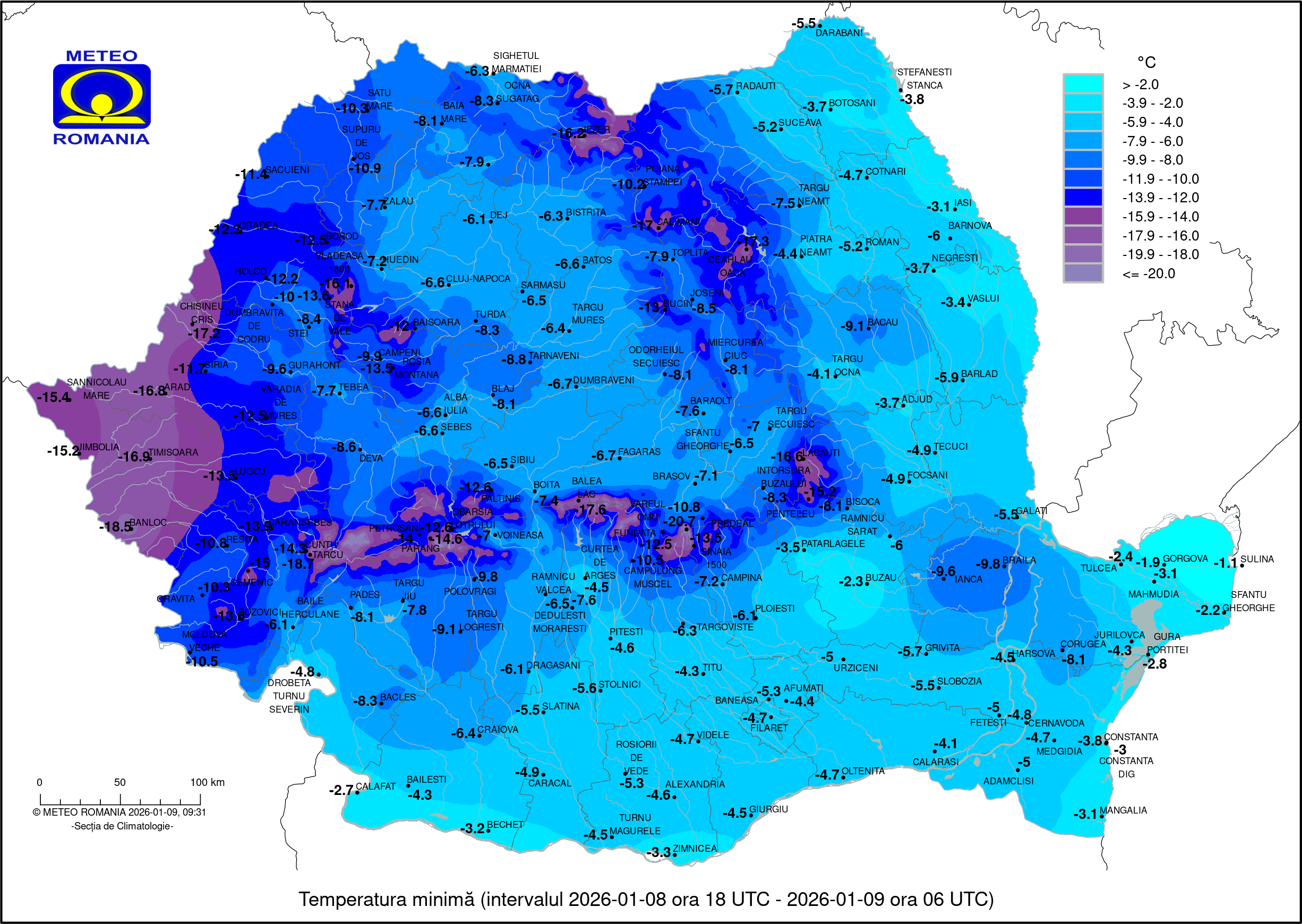 HARTA zonelor din România cu cele mai scăzute temperaturi. Unde a fost ...