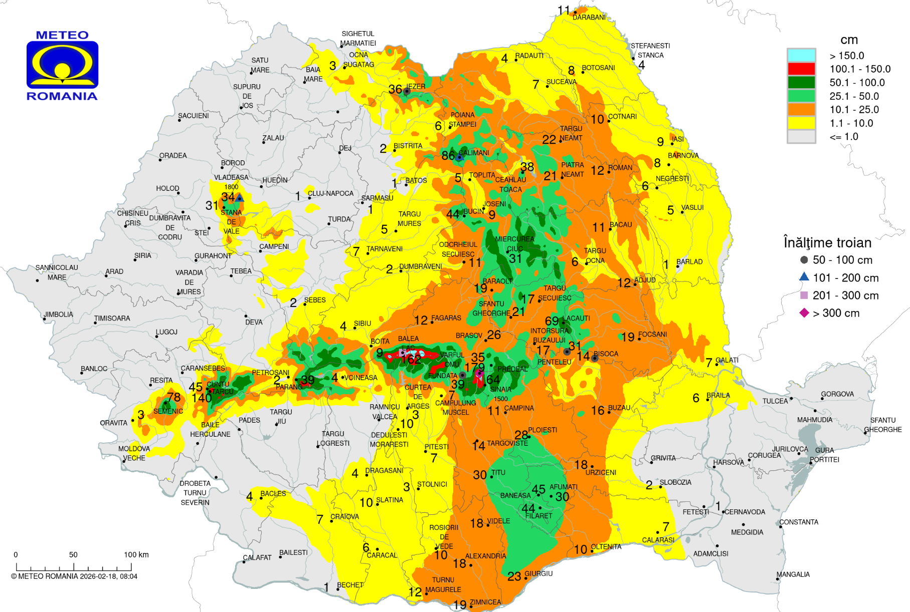 HARTA zonelor din România cu cel mare strat de zăpadă după viscol. Care ...