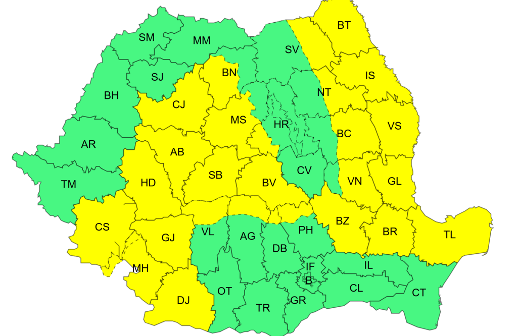 Alertă de vijelii și grindină în mai multe județe, până la noapte. Cod ...